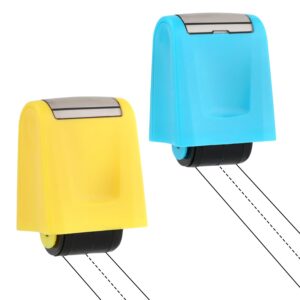 2pcs dashed handwriting lines practice roller stamps self inking dotted line rolling stamp teacher stamps for students kids classroom office home handwriting practice (yellow, blue)