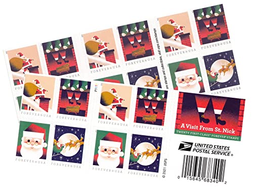 USPS A Visit from St Nick Book of 20 Forever First Class Postage Stamps (2 Booklets (40 Stamps))