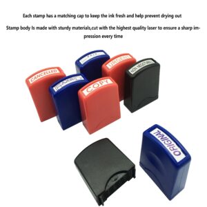 Reliancer Set of 8 Self Inking Pre-inked Office Stamp 8 Message Account Stamp Office Stationary Stamper Business Paper Work Text Stamps w/Tray RedBlueBlack Ink