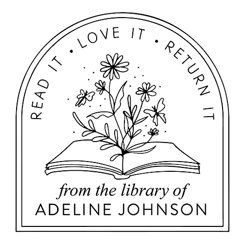 Stamp by Me | from The Library of | Embosser Book Stamp | Floral Library Stamp | Custom rubber stamp | Personalized Teacher Stamp | Custom Library Stamp (Rubber Stamp)