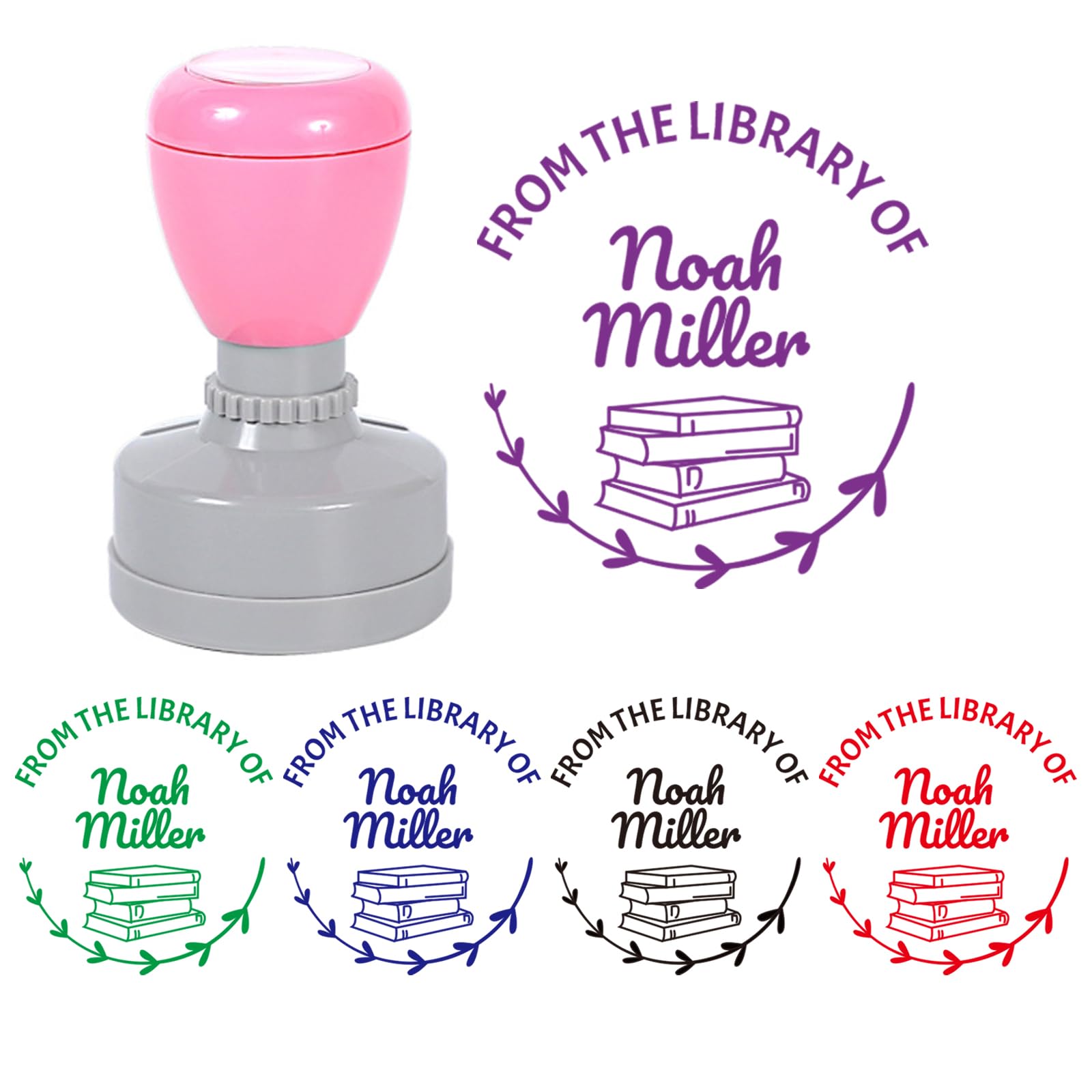 Library Book Stamp,Personalized Round Book Stamps，Up to 9 Stamp Shell Colors, 5 Ink Colors (Custom Library Stamp)