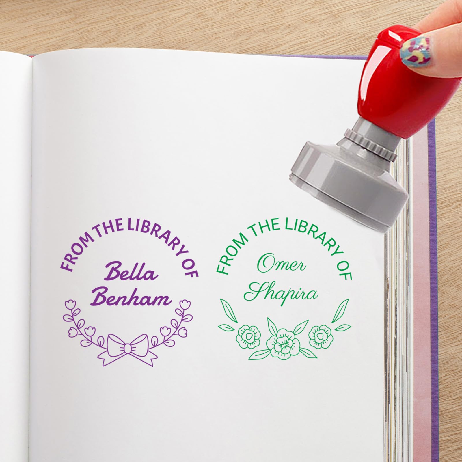 Library Book Stamp,Personalized Round Book Stamps，Up to 9 Stamp Shell Colors, 5 Ink Colors (Custom Library Stamp)