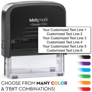 maxmark customized self inking stamp - up to 6 lines of text - x-large size - choose from 15 ink colors