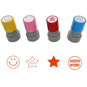 Pack of 4 Sorted Teacher Stamp BOYIDEW Self-Inking Rubber Stamps Pre-Inked Review Photosensitive Star Stamps for Teachers Education Grading