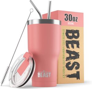 beast 30 oz tumbler stainless steel vacuum insulated coffee ice cup double wall travel flask (blossom pink)