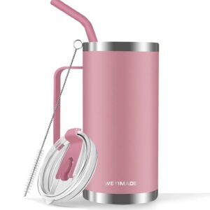 20 oz tumbler with handle, Lids and Straw, insulated Stainless Steel Coffee Mug, Keeps Drinks Cold up to 12 Hours, Fits in Car Cup Holder, 100% Leakproof, Iced Tea or Coffee, Smoothie(Candy Pink)