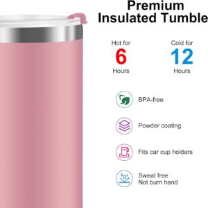 20 oz tumbler with handle, Lids and Straw, insulated Stainless Steel Coffee Mug, Keeps Drinks Cold up to 12 Hours, Fits in Car Cup Holder, 100% Leakproof, Iced Tea or Coffee, Smoothie(Candy Pink)