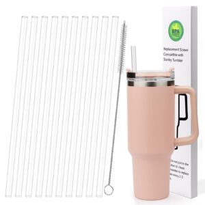 aiersa 10 pack replacement straws compatible stanley 40oz tumbler,plastic clear reusable straw for stanley adventure quencher travel tumbler,long straws with cleaning brush for stanley cup accessories