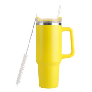 40oz stainless steel tumbler with handle lid and straw insulated coffee mug water bottle tumbler keeps hot and cold travel cup (yellow)