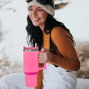 40oz Stainless Steel Tumbler with Handle Lid and Straw Insulated Coffee Mug Water Bottle Tumbler Keeps Hot and Cold Travel Cup (Yellow)