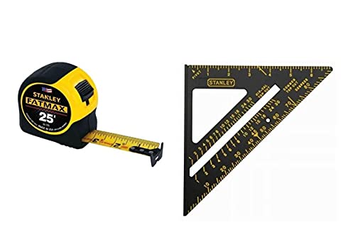 Stanley Tools 33-725 46-071 25ft. Fatmax Tape Rule and Premium Quick Square Layout Tool Combo Pack