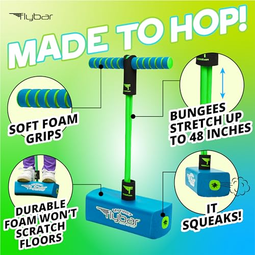 Flybar My First Foam Pogo Jumper for Kids Fun and Safe Pogo Stick, Durable Foam and Bungee Jumper for Ages 3 and up Toddler Toys, Supports up to 250lbs (Blue)