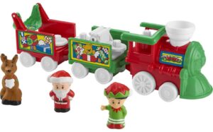 fisher-price little people toddler toy musical christmas train with santa elf & reindeer figures for ages 1+ years