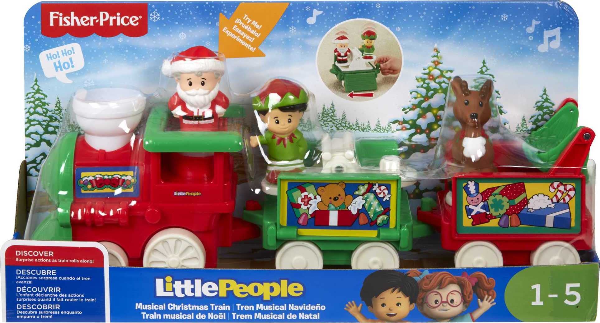 Fisher-Price Little People Toddler Toy Musical Christmas Train with Santa Elf & Reindeer Figures for Ages 1+ Years