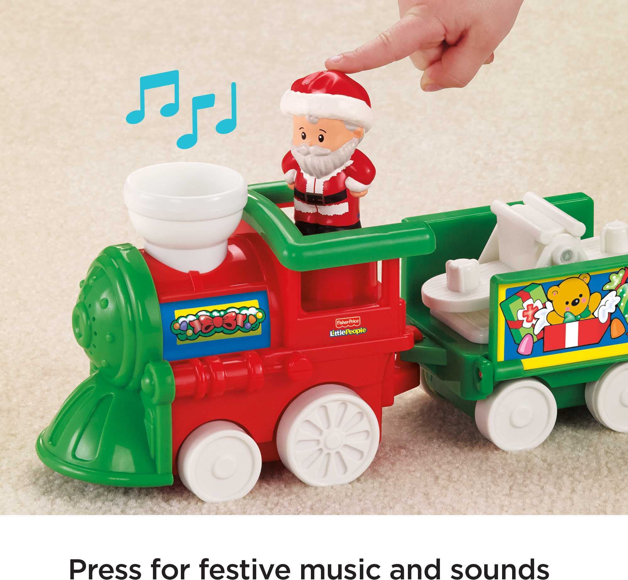 Fisher-Price Little People Toddler Toy Musical Christmas Train with Santa Elf & Reindeer Figures for Ages 1+ Years