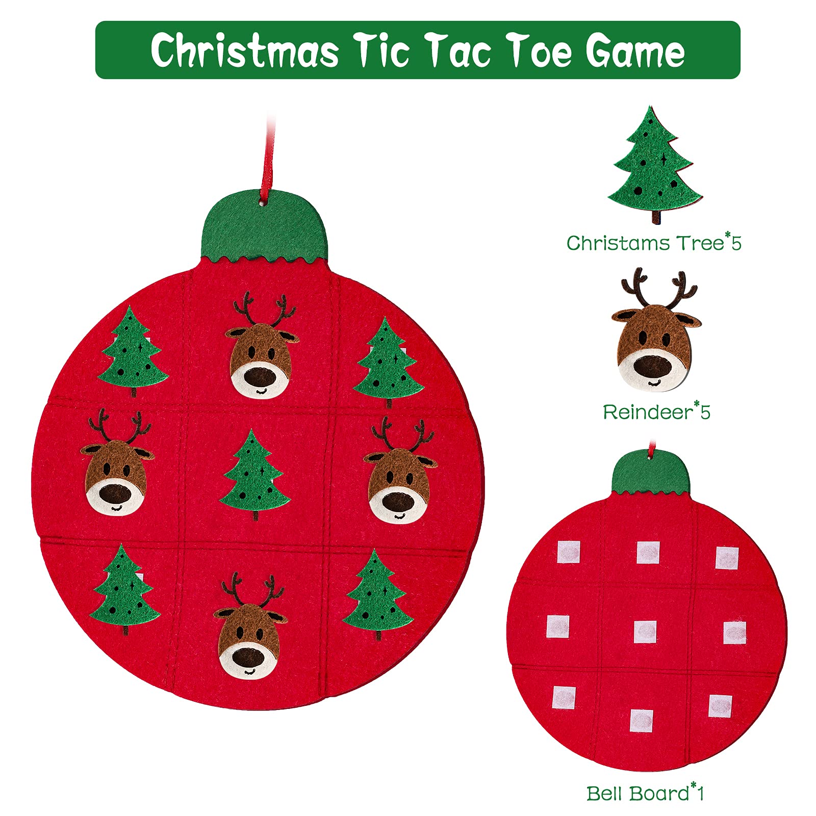 Max Fun DIY Felt Christmas Tree Set Plus Tic-Tac-Toe Games for Kids Toddlers Wall Hanging Decorations Felt Craft Kits for Xmas Party Favors