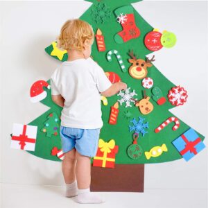 Max Fun DIY Felt Christmas Tree Set Plus Tic-Tac-Toe Games for Kids Toddlers Wall Hanging Decorations Felt Craft Kits for Xmas Party Favors