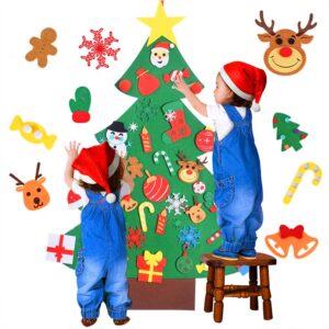 Max Fun DIY Felt Christmas Tree Set Plus Tic-Tac-Toe Games for Kids Toddlers Wall Hanging Decorations Felt Craft Kits for Xmas Party Favors