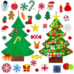 Max Fun DIY Felt Christmas Tree Set Plus Tic-Tac-Toe Games for Kids Toddlers Wall Hanging Decorations Felt Craft Kits for Xmas Party Favors