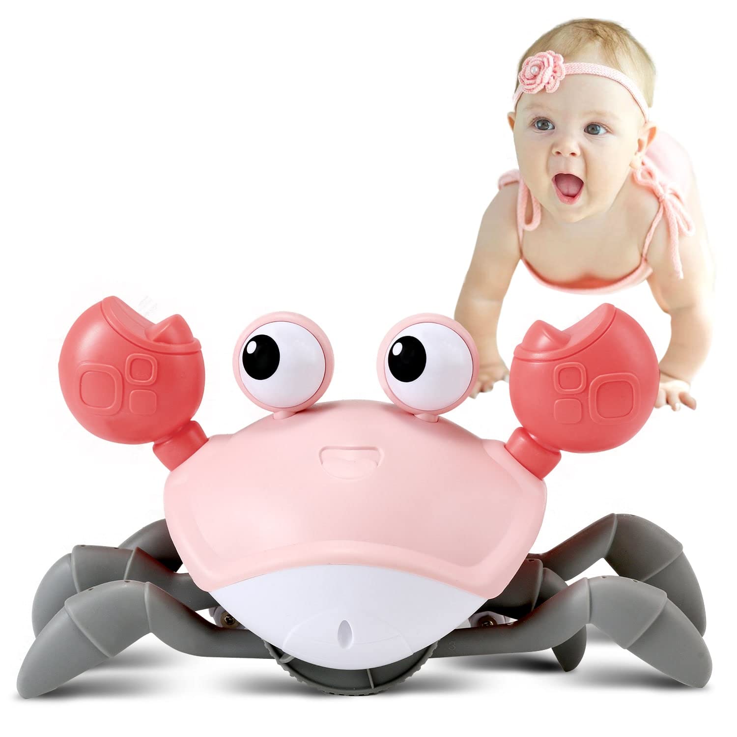 control future Baby Girl Toys Tummy Time: Pink Crawling Crab Babies Montessori Toy Learning 36 Months 3 Year Old Birthday Infant Girls Valentines Day Gifts Stuff 0 1 2 Essentials