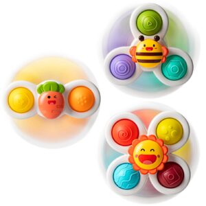 3pcs suction cup spinner toys for 1 2 year old boys spinning toys 12-18 months sensory toys for toddlers 1-3 first birthday baby gifts for girls