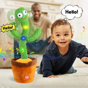 Kids Dancing Talking Cactus Toys for Baby Boys and Girls, Singing Mimicking Recording Repeating What You Say Sunny Cactus Electronic Light Up Plush Toy with 120 English Songs Smart Toy