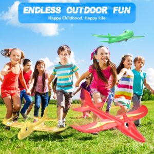 FRONTSUN 3 Pack Dinosaur Airplane Launcher Toys, 2 Flight Modes Kids Outdoor Flying Toys Airplanes Foam Glider Catapult Planes, Birthday Gifts for Boys Girls 3 4 5 6 7 8 9 10 11 12 Year Old