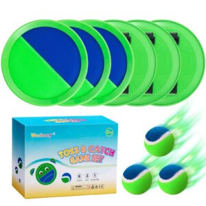 weehoey kids toys - outdoor games for kids, toss and catch ball set with 6 paddles 3 balls, toys for 3 4 5 6 7 8+ year old boys girls christmas birthday gifts