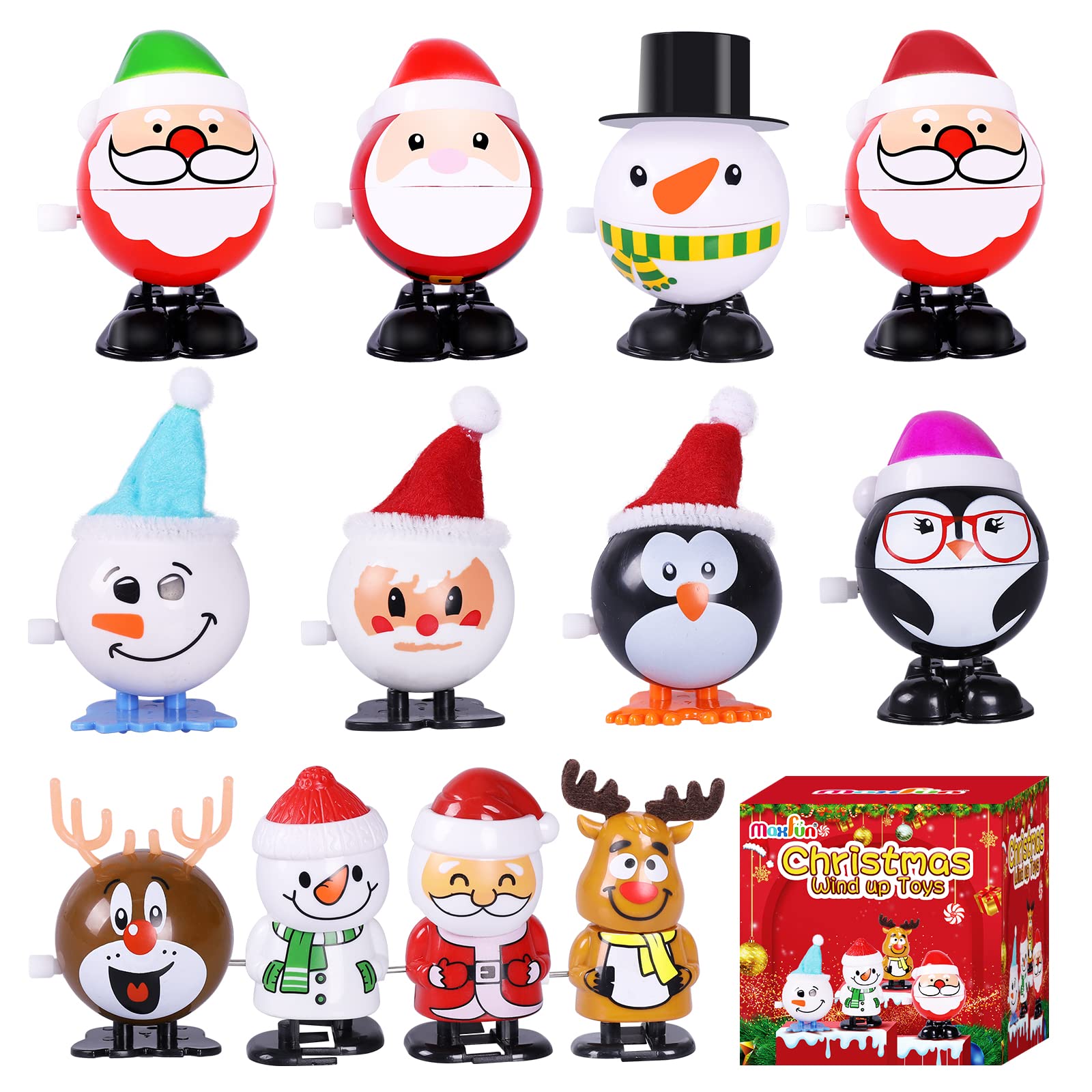 Max Fun 12pcs Christmas Wind Up Stocking Stuffers Toys Assortment for Christmas Party Favors Goody Bag Filler (Christmas Wind up Toys)