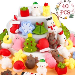 sanlebi 40 pcs christmas mochi squishy toys party favors for kids, kawaii christmas squishies bulk stress relief toys, toys for kids adults