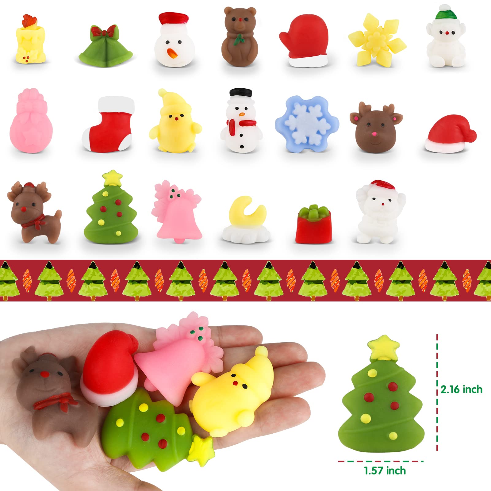 Sanlebi 40 PCS Christmas Mochi Squishy Toys Party Favors for Kids, Kawaii Christmas Squishies Bulk Stress Relief Toys, Toys for Kids Adults