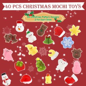 Sanlebi 40 PCS Christmas Mochi Squishy Toys Party Favors for Kids, Kawaii Christmas Squishies Bulk Stress Relief Toys, Toys for Kids Adults