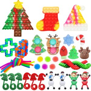 36 pcs christmas fidget toys set with christmas tree pop bubble toys, pop tube, mochi squeeze sensory toys for kids boys girls christmas party favors stocking stuffers stress relief gifts pack