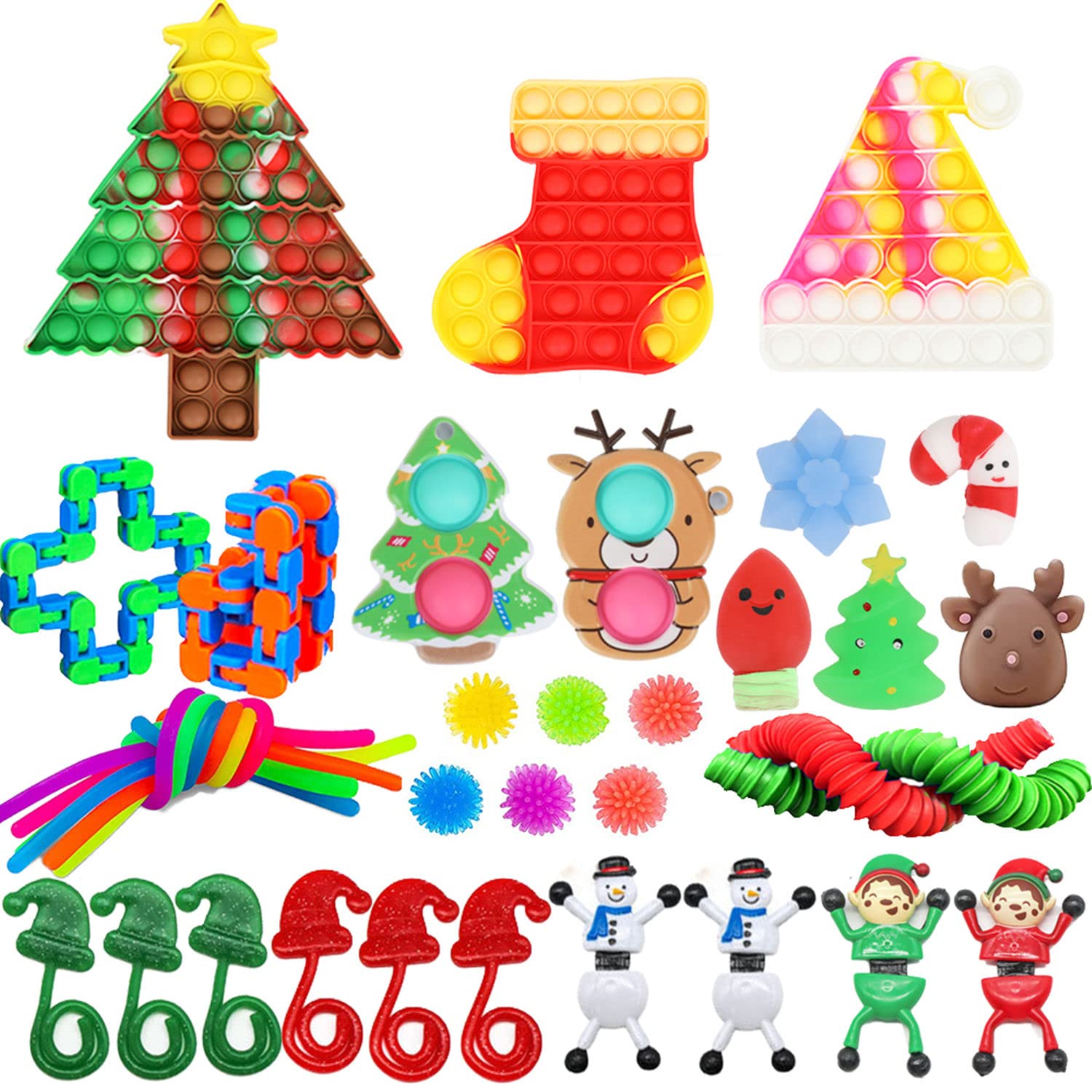 36 Pcs Christmas Fidget Toys Set With Christmas Tree Pop Bubble Toys, Pop Tube, Mochi Squeeze Sensory Toys for Kids Boys Girls Christmas Party Favors Stocking Stuffers Stress Relief Gifts Pack