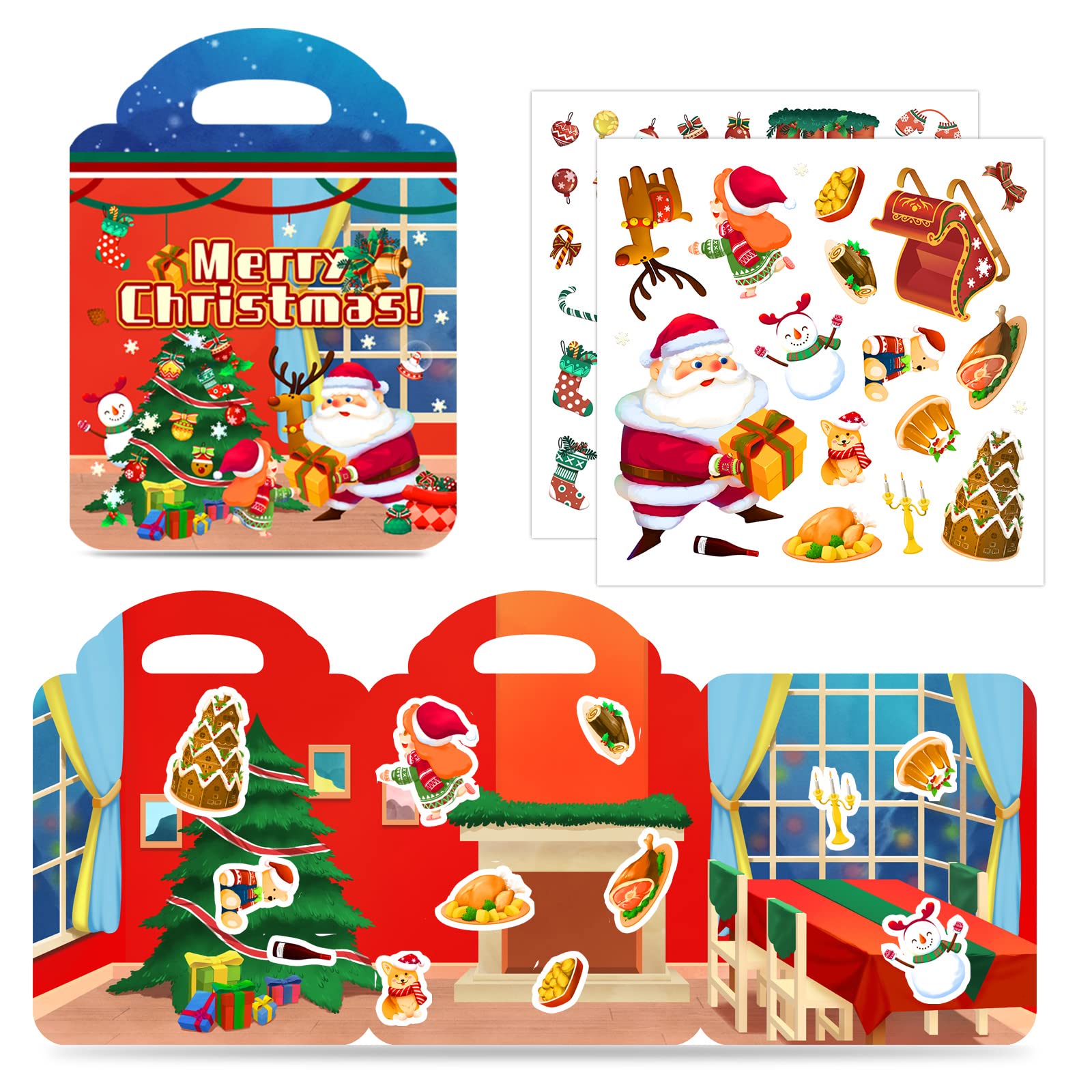 Christmas Reusable Sticker Book for Kids Christmas Theme Activity Books for Toddlers Busy Book Birthday Gifts Car Travel Toys