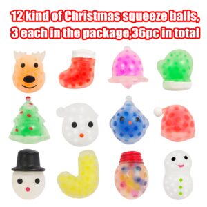 36 Pcs Christmas Mini Sensory Stress Ball Pack Squeeze Toy to Stress Reliever Great for Adult Party Favors Christmas Stocking Stuffers (Christmas)