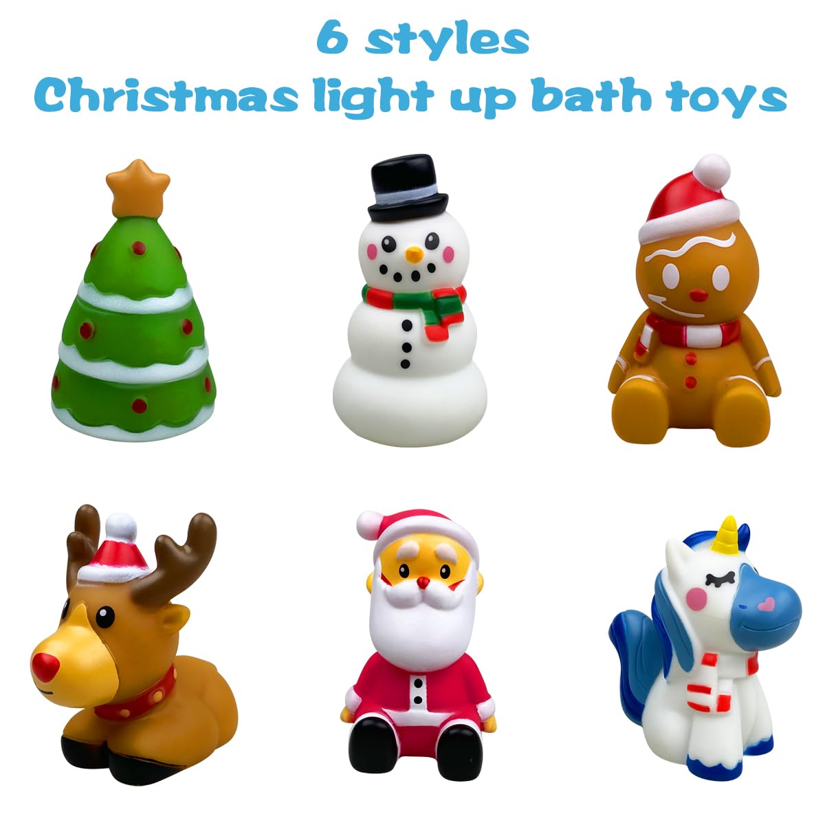 Jofan 6 Pack Christmas Light Up Bath Toys Christmas Toys for Kids Toddlers Boys Girls Christmas Stocking Stuffers Party Favors Gifts