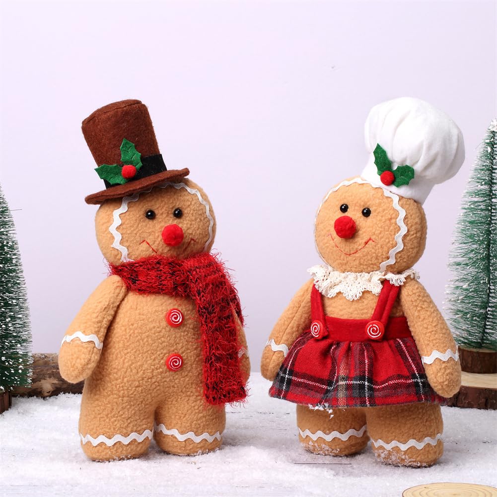 Shapeazy Gingerbread Plush Stuffed Animal,Christmas Stuffed Animal Stuffed Gingerbread Boy Girl,Gingerbread Man Plush Toys Christmas Decor Gingerbread Doll for Holiday Christmas Tree Gifts (Boy+Girl)