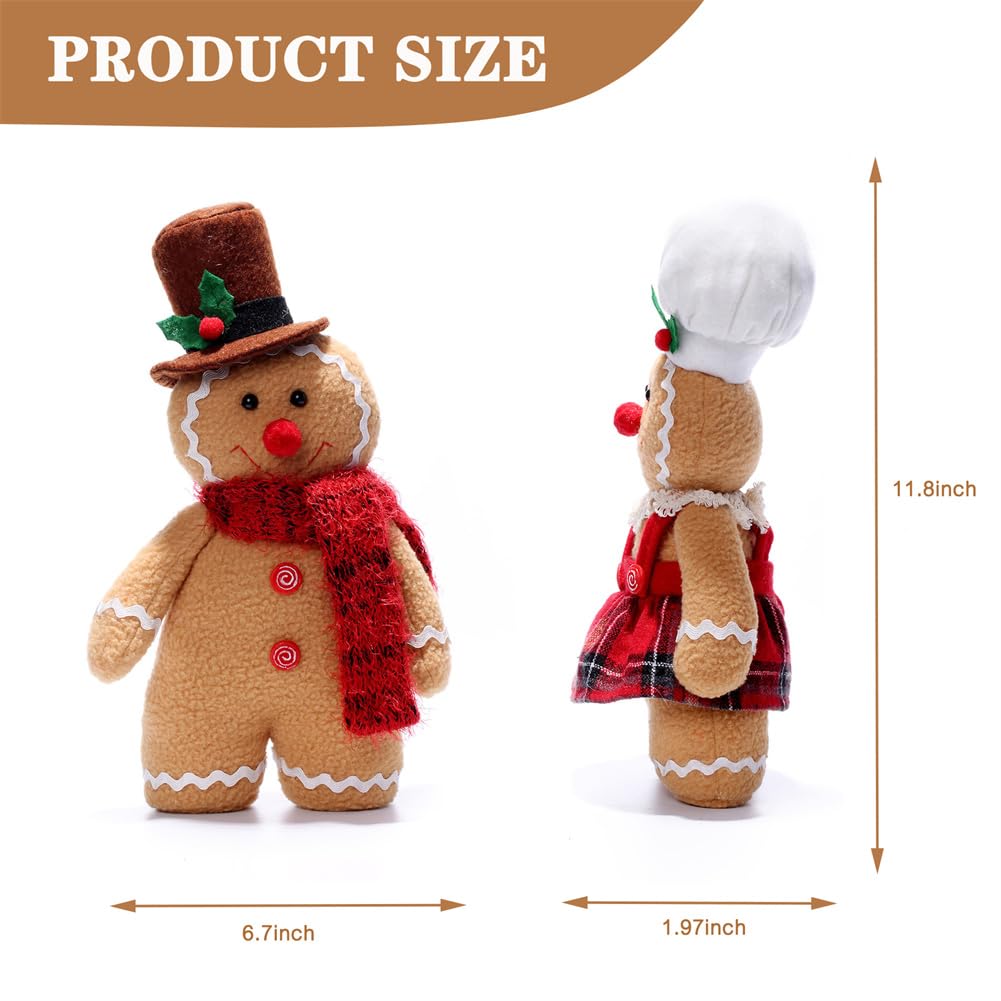 Shapeazy Gingerbread Plush Stuffed Animal,Christmas Stuffed Animal Stuffed Gingerbread Boy Girl,Gingerbread Man Plush Toys Christmas Decor Gingerbread Doll for Holiday Christmas Tree Gifts (Boy+Girl)