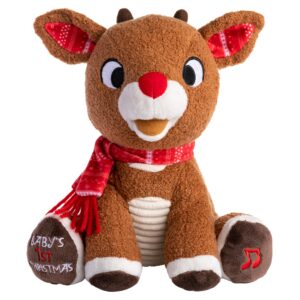 kids preferred santa claus rudolph the red-nosed reindeer musical stuffed animal, baby's first christmas plush, 8 inches