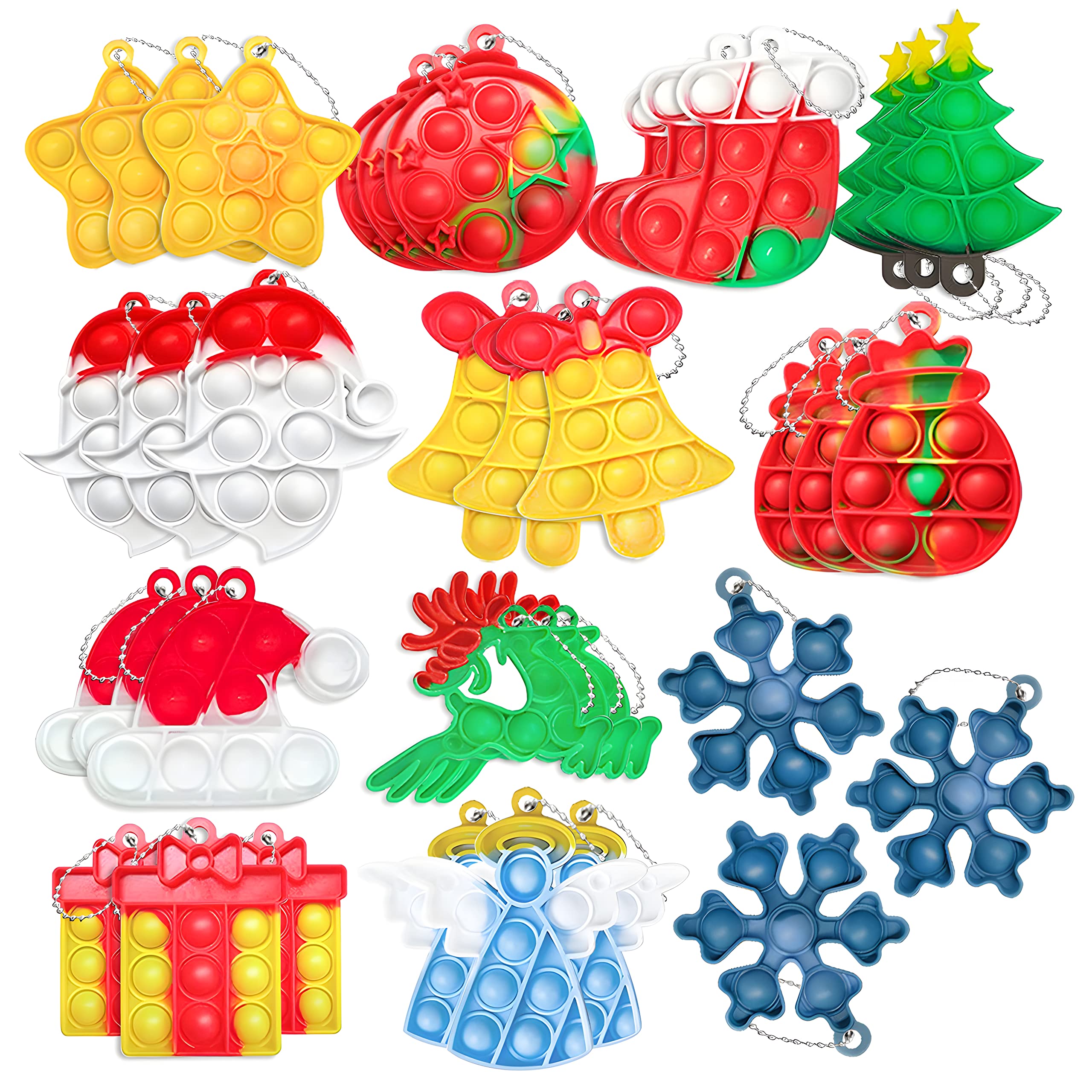 36Pcs Christmas Set Pop Fidget Toys Push Pop it Bubble Fidget Sensory Toy Pop It Fingertip Keychain Decompression Bubble Toys for Kids.…