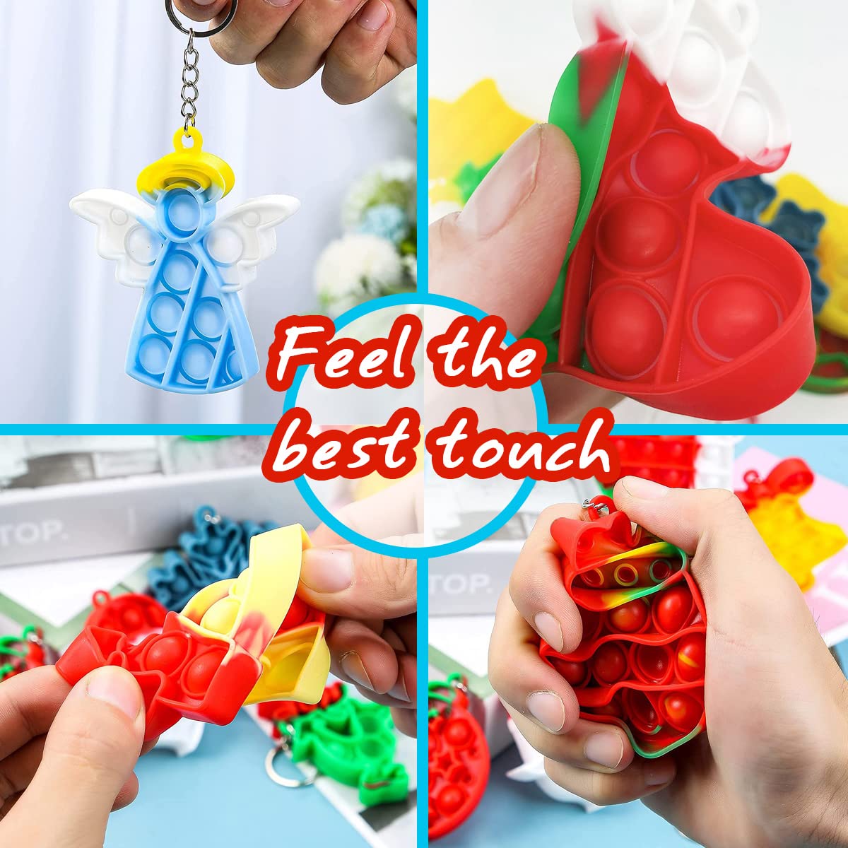 36Pcs Christmas Set Pop Fidget Toys Push Pop it Bubble Fidget Sensory Toy Pop It Fingertip Keychain Decompression Bubble Toys for Kids.…