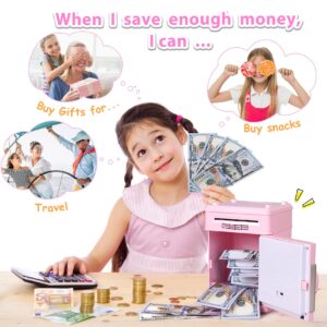 Kids Piggy Bank for Girls - Toys for 5 6 7 8 9 10 Year Old Girl Birthday Gifts - Electronic Piggy Bank ATM Machine Money Safe for Kids Toys Age 6-8-10