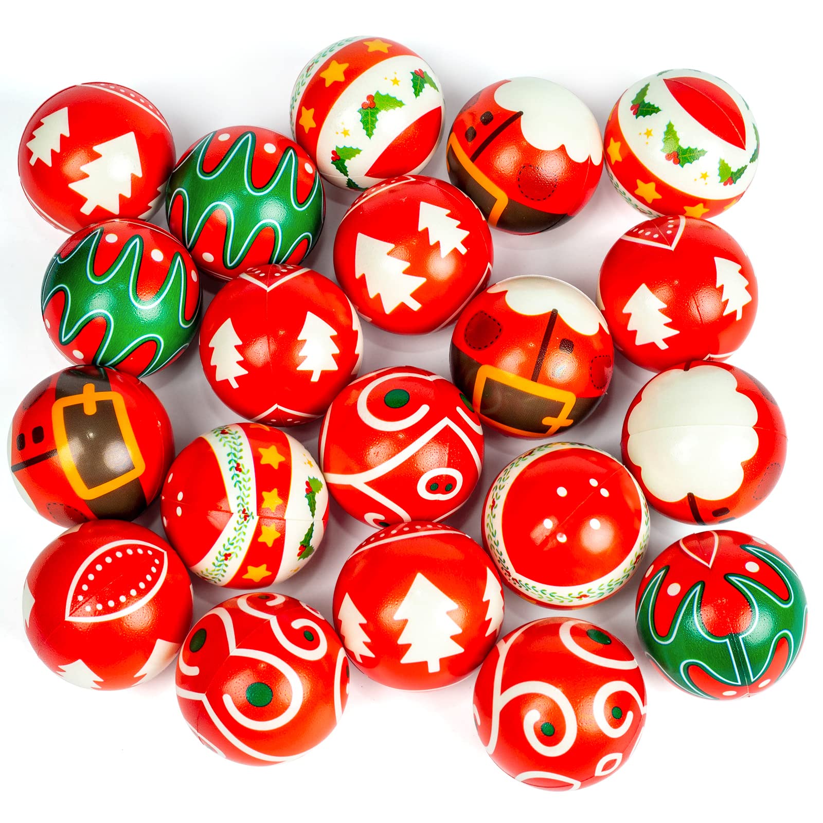 LovesTown Christmas Stress Ball Toys, 20PCS Christmas Squeeze Toys 2.5Inch Bouncy Squeeze Balls for Stress Relief Christmas Party Favors Goodie Bag Fillers