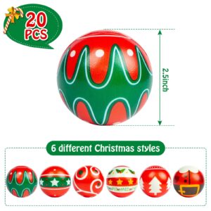 LovesTown Christmas Stress Ball Toys, 20PCS Christmas Squeeze Toys 2.5Inch Bouncy Squeeze Balls for Stress Relief Christmas Party Favors Goodie Bag Fillers