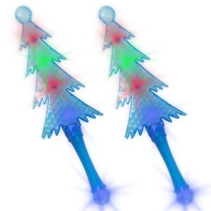 artcreativity light up christmas tree wands, set of 2, 14.5 inch flashing led wands for kids with batteries included, christmas toys for kids, thrilling light show, stocking stuffer for boys and girls