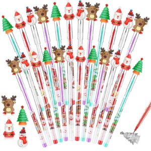 christmas multi point stackable push pencil with christmas santa claus, christmas tree, snowman, elk for kids classroom rewards, christmas favors prize stuffers (24 pieces)