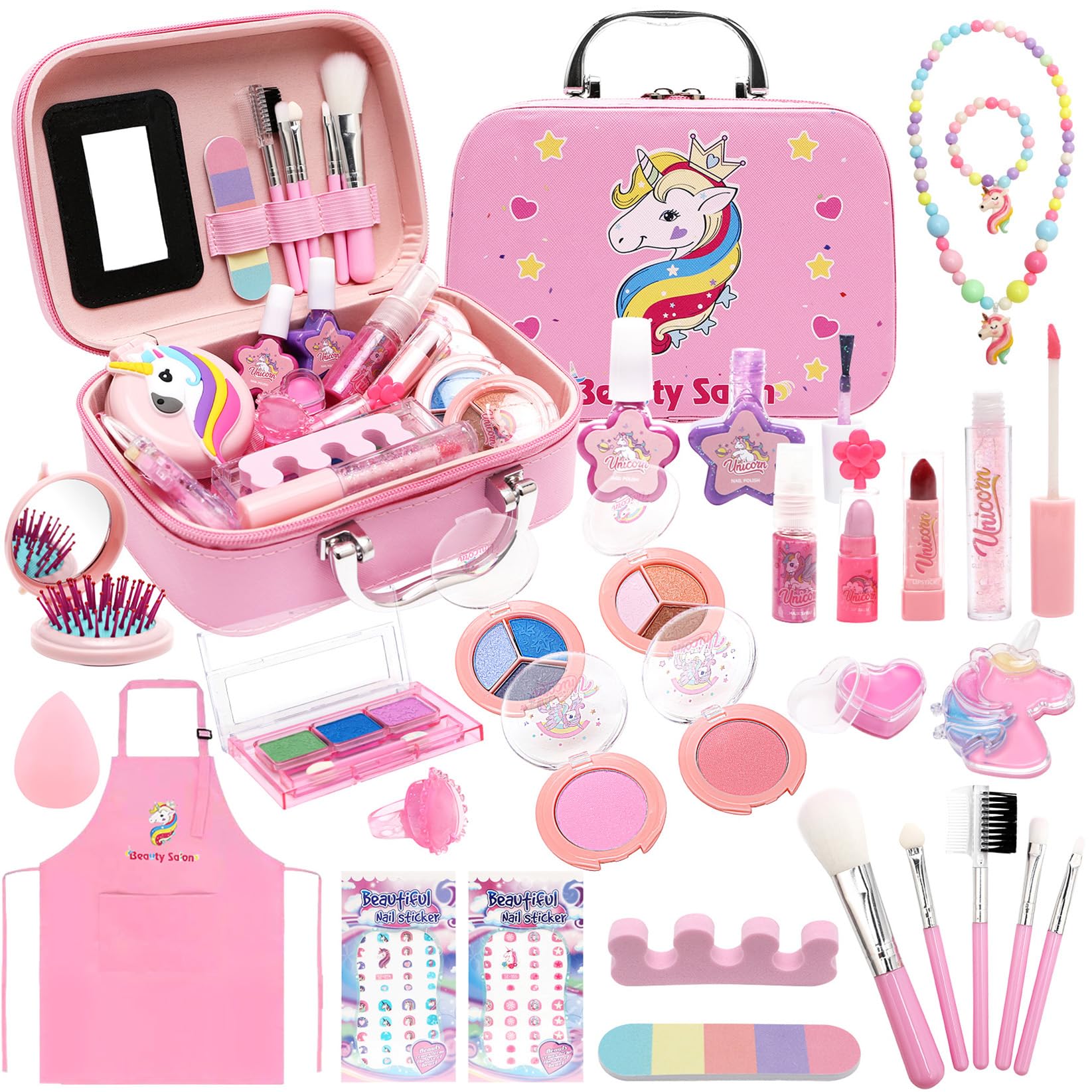 Toys for Girls-Kids Makeup Kit for Girl,29PCS Real Washable Kids Toys for Girls Age 2 3 4 5 6 7 8 9 10 11 Year Old,Princess Christmas Birthday Ideas Unicorns Gifts for Girls with Dress Up Jewelry Set