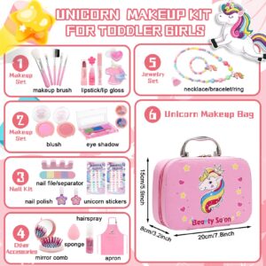 Toys for Girls-Kids Makeup Kit for Girl,29PCS Real Washable Kids Toys for Girls Age 2 3 4 5 6 7 8 9 10 11 Year Old,Princess Christmas Birthday Ideas Unicorns Gifts for Girls with Dress Up Jewelry Set