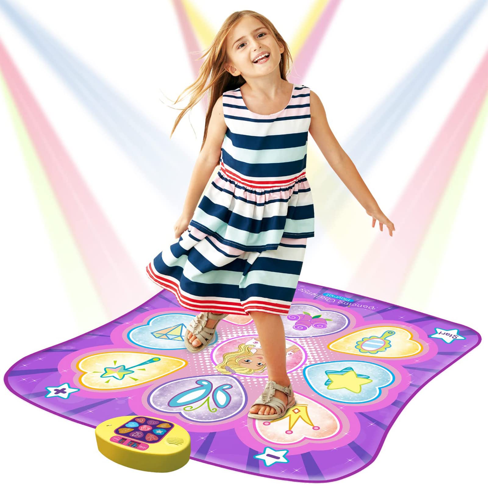 SUNLIN Dance Mat Toys for Girls Ages 3-10 | Dance Pad with LED Lights, Adjustable Volume, 9 Built-in Music, 7 Game Modes, 5 Challenge Levels | Christmas Birthday Gifts for 3 4 5 6 7 8+ Years Old Girl